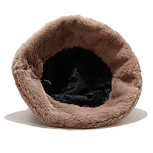 Umeepar Winter Faux Fur Bucket Hat Fluffy Warm Hat for Women Men (Black)