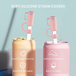 6Pcs Tumbler Shape Straw Tips Cover Cap Food-Grade Silicone Tips Reusable Drinking Straw Plugs Dust-Proof Lids Soft Cute Straw Protectors for 8-10 mm Stanley Cups Straws