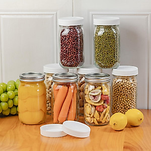 Yodecy 12 Pack 32 oz Clear Wide Mouth Mason Jars with Airtight Lids and White Plastic Mason Jar Lids, Canning Jars with Lids