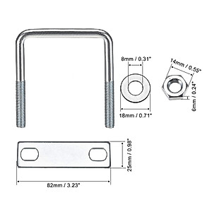 uxcell Square U-Bolts 2"(50mm) Inner Width 100mm Length Carbon Steel M8 with Nuts, Frame Plate, Round Washers 2 Set
