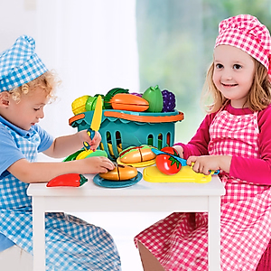 100 PCS Cutting Play Food Toy for Kids Kitchen, Pretend Food Toys for Toddlers, Play Kitchen Toys Accessories with 2 Baskets, Fake Food/Fruit/Vegetable, Birthday Gifts for 3 4 5 Years old Boys Girls