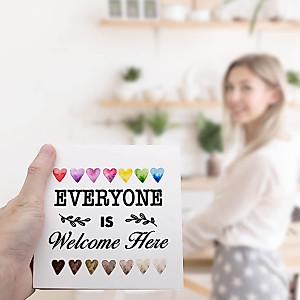 Everyone Is Welcome Here Wooden Box Sign Desk Decor,Classroom Welcome Sign,Back to School Welcome Sign,Welcome Sign for Classroom Shelf Decor