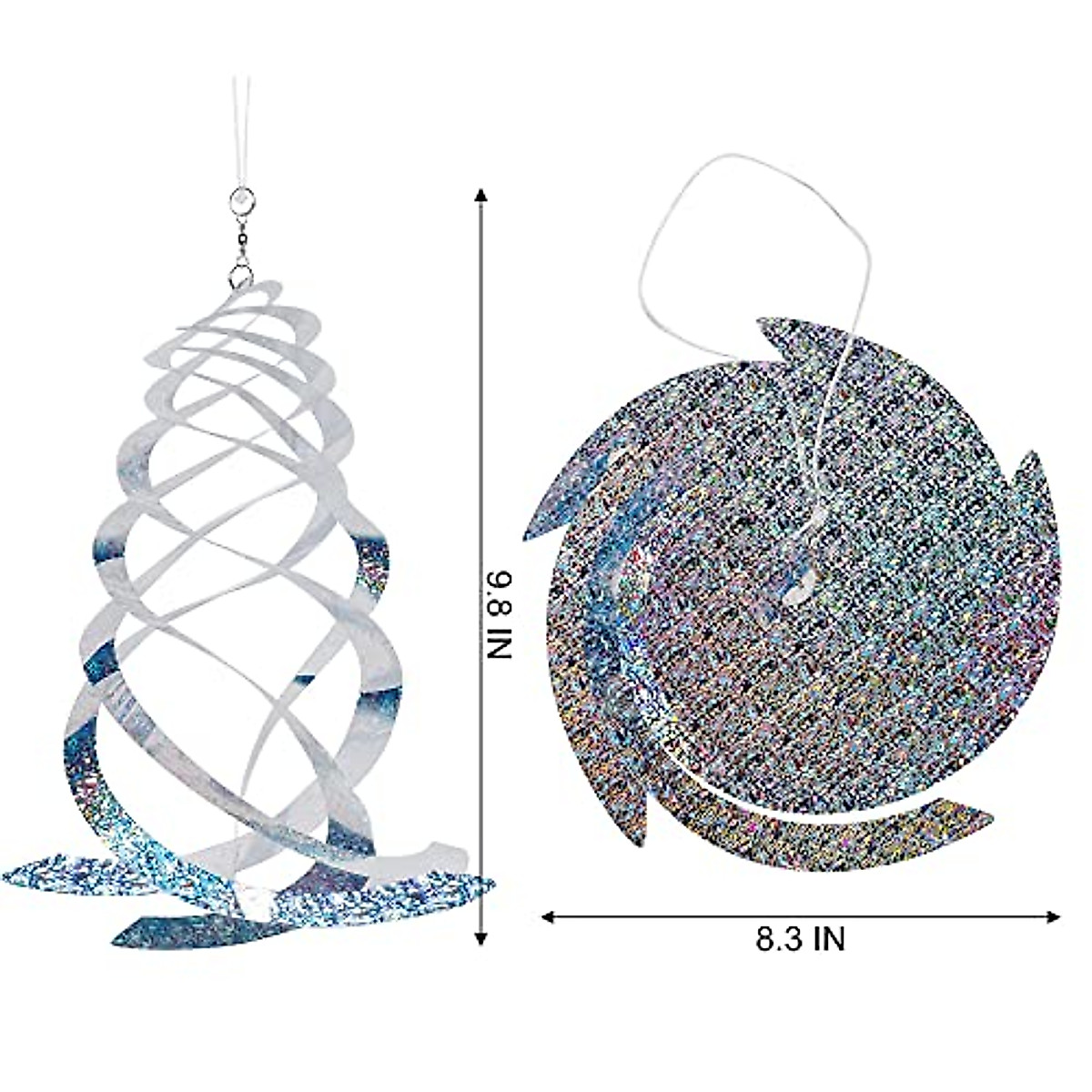 Hausse 6 Pack Bird Repellent Spiral Reflectors Silver Mylar Spinner, Hanging Reflective Bird Deterrent Device, Garden Decorative Scare Birds Away, Like Woodpeckers, Pigeons and Geese