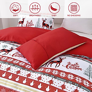 Christmas Duvet Cover King Size, Duvet Cover Set 3 Piece Christmas Theme Soft Microfiber Bedding Set,Striped Christmas Tree Geometry Elk plaid Snowflake Merry Christmas Pattern Comforter Set 104"x90"