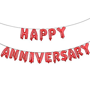 16 inch Multicolor Happy Anniversary Letter Balloons Banner Round Anniversary Balloon Banner for Anniversary Party Decorations Supplies (Anniversary RED)