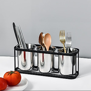 IMEEA Silverware Caddy for Countertop Kitchen Utensil Holder Stainless Steel Utensil Caddy Cutlery Holder with Black Metal Rack