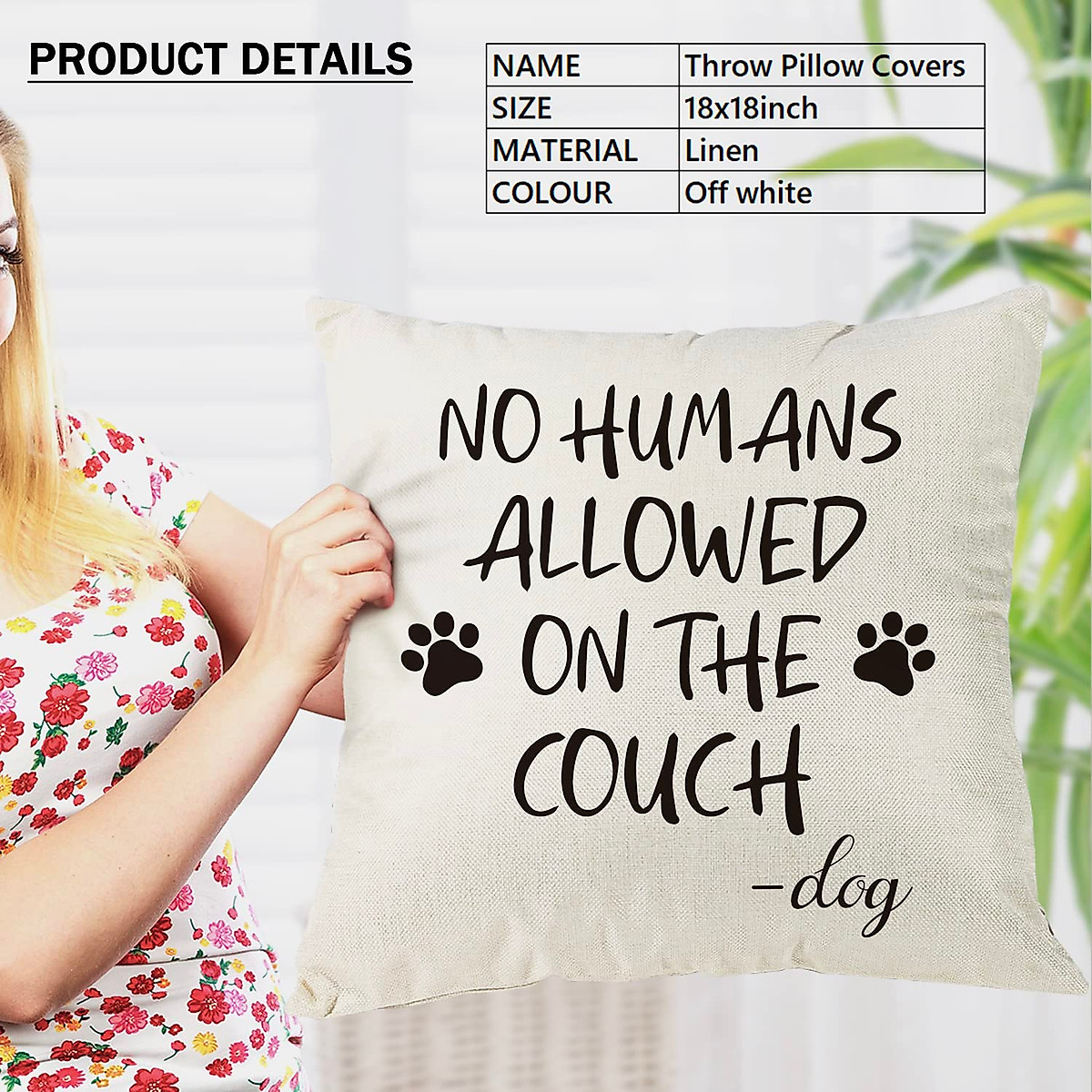 No Humans Allowed on The Couch Dog, Dog Lovers Gift Decorative, Throw Pillow Cover, Funny Dog Owner Gifts, Christmas Birthday Gift, Square Pillowcase Decoration for Sofa Bedroom-8L109