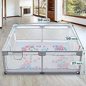 Eyasure Baby Playpen,Playpen for Babies and Toddlers,Baby Playards,Indoor & Outdoor Activity Center with Anti-Slip Base,Sturdy Safety Playpen with Soft Breathable Mesh Grey (50 * 50 * 27")