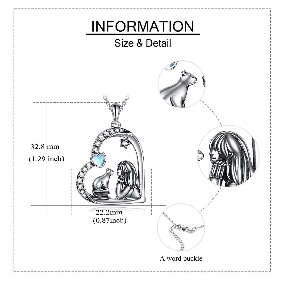 YAFEINI Cat Heart Necklace Sterling Silver Animal Necklace Jewelry Gifts for Women