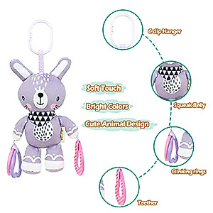 AIPINQI Baby Hanging Toy Cartoon Animal Stuffed Rattle Bell Carseat Toys Crib Car Seat Travel Stroller Soft Plush Toys with Wind Chimes, Grey