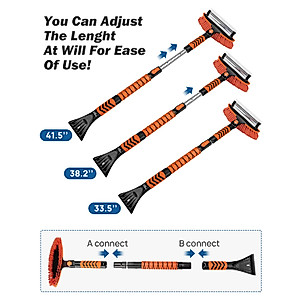JOYTUTUS 41.5IN Extendable Snow Brush and Ice Scraper, 270°Pivoting Snow Scraper Brush for Car Windshield, Telescoping Ice Scraper, Foam Grip, Heavy Duty Snow Remover for Cars, Trucks, SUV (Orange)