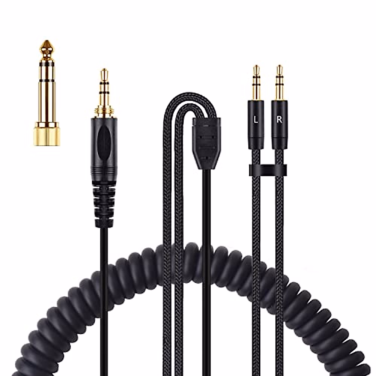 HE400SE Replacement Cable Cord for Hifiman HE4XX HE400SE HE400I(3.5mm Plug Version) Headphone Cable, 5.9Ft to 16Ft Coiled Cable (Dual 3.5mm Plugs)