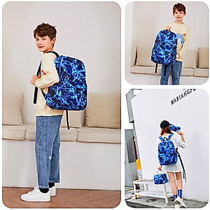 mezhsa Boy School Backpack Elementary Middle Lightning Bookbag Laptop Teenager Waterproof Lightweight 17 Inches (Blue)