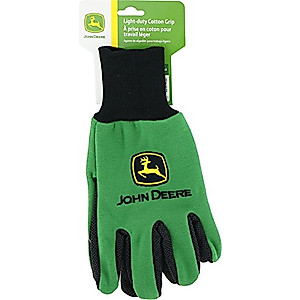 John Deere JD00002 Jersey Gloves - Large, 10 oz Jersey Gloves, Ribbed Knit Wrist, Polyester/Cotton Fabric Straight Thumb, Green/Black