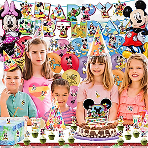 Mouse Birthday Party Supplies, Mouse Birthday Party Decorations Include Banner, Foil Balloons, Tablecloth, Latex Balloons, Stickers, Hanging Swirls, Mouse Party Favors for Fans