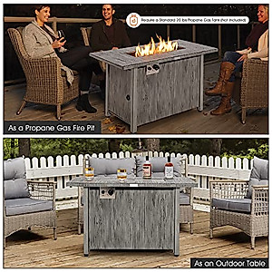 HAPPYGRILL 43 Inches Outdoor Propane Fire Pit Table, 50,000 BTU Gas Fire Pit Table with Lid, Protective Cover and Lava Rocks, Pulse Ignition Gas Fire Table for Backyard Garden Patio, CSA Certification