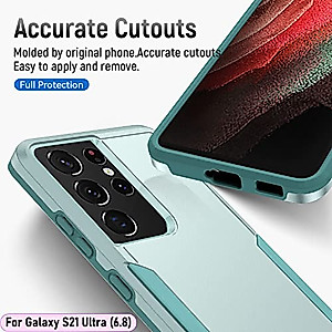 LMDAMZ for Galaxy S21 Ultra 6.8 Inch Double Layer Hybrid Military Grade Rugged Shock Resistant Drop Case with 1 PCS Magnetic Car Mount and 1 PCS HD Tempered Glass Screen Protector (Green)