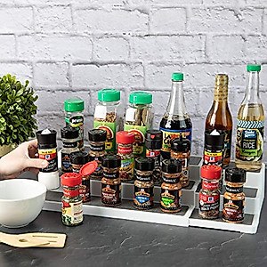 Homeries Expandable 3-Tier Spice Rack Modern Design Waterproof and Non Skid Shelf Kitchen Organizer for Pantry Cabinet or Countertop Use (1 Pack, 3 Tier Expandable)