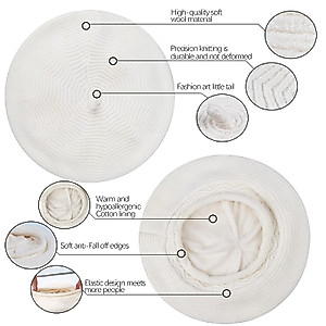 Women French Beret Hat Beanie Winter Knit Knitted Warm Wool Slouchy Paris Basque Baret Barrette Artist Cap White Classic Solid Color, Boinas de Mujer, Gifts for Ladies