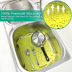 Silicone Trivet Mat, Hot Pot Holder Hot Pads for Table & Countertop, Teapot Trivet Kitchen Trivets, Dish Drying Mat, Non-Slip & Heat-Resistant Silicone Mat, Green 14.6"x12"