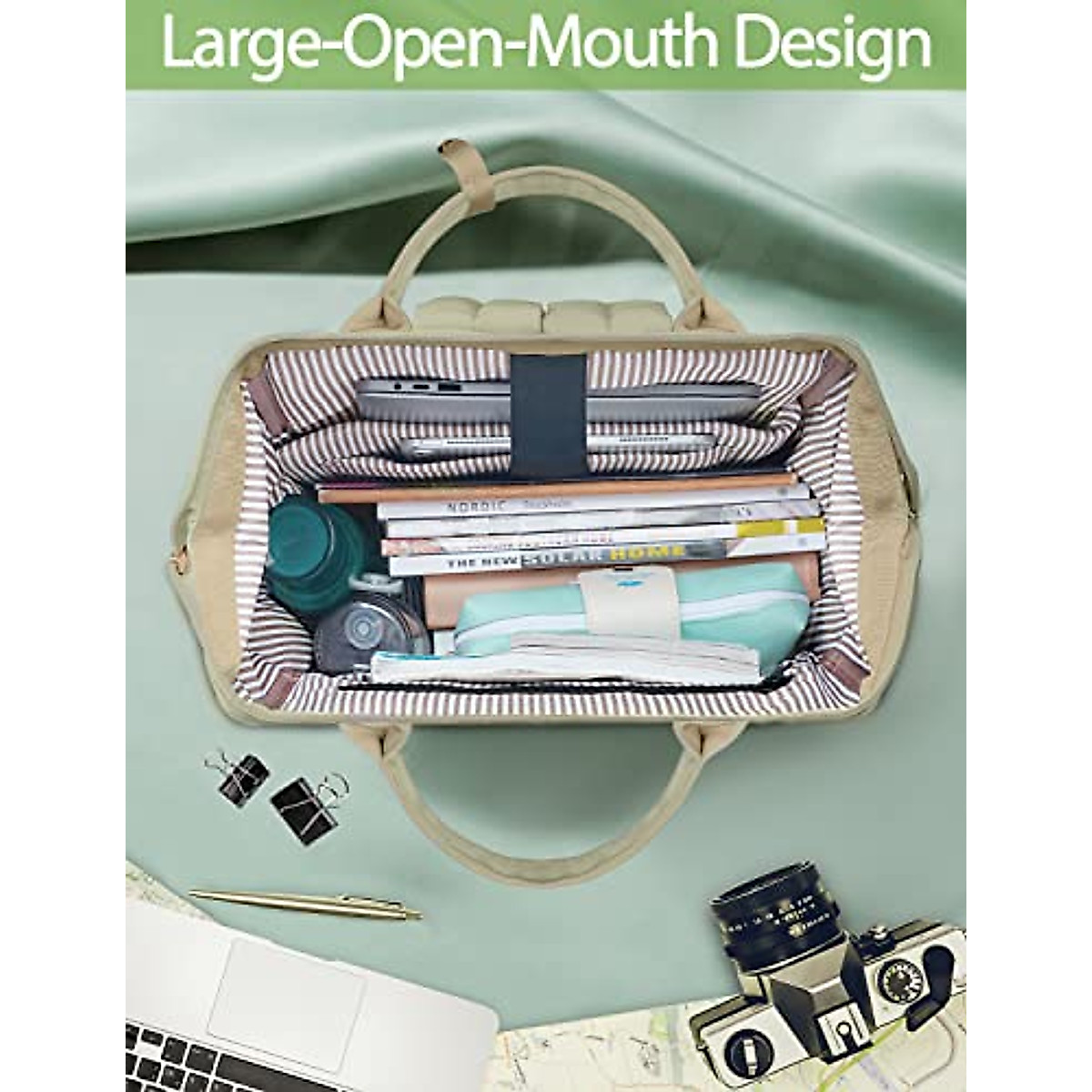 MATEIN ECO Friendly Backpack Purse for Women, Water Resistant Travel Backpack Business Computer Daypack Work Bag Fits 15.6 Inch Laptop, Sustainable Gifts for School Student Teacher Nurse, Beige