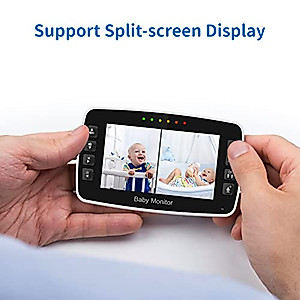 IKQIEOR Baby Monitor with 2 Cameras, 4.3" LCD Split-Screen Video Baby Monitor with Camera and Audio NO WiFi, Remote Pan/Tilt/Zoom, Auto Night Vision,Two-Way Talk,Temperature Sensor,VOX Mode, Lullabies