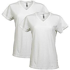 Gildan Women's Heavy Cotton V-Neck T-Shirt, 2-Pack, White, X-Large