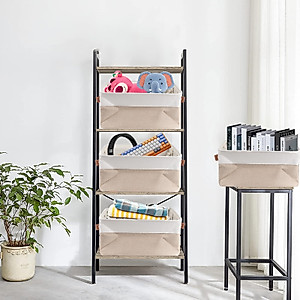 SNWDN 4 Pack Large Fabric Storage Baskets for Organizing Collapsible Fabric Storage Bins with Handles for Organizing,Shelf,Clothes,Home, Office,Nursery(White/Beige 16x12x8 Inches)