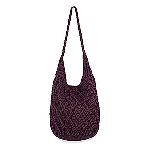 The Sak Back to Bali 120 Hobo in Crochet, Large Shoulder Purse with Single Strap, Cabernet