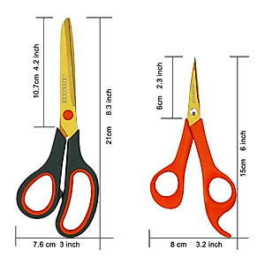 KUONIIY Scissors Set of 4,Pointed Sharp Titanium Scissors,Comfort-Grip Craft Scissors for Household Work School Office Supplies and Sewing