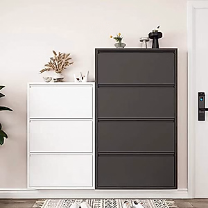 Aeumruch Wall Mounted Shoe Cabinet Flip Drawer Shoe Cabinet Narrow Shoe Cabinet White