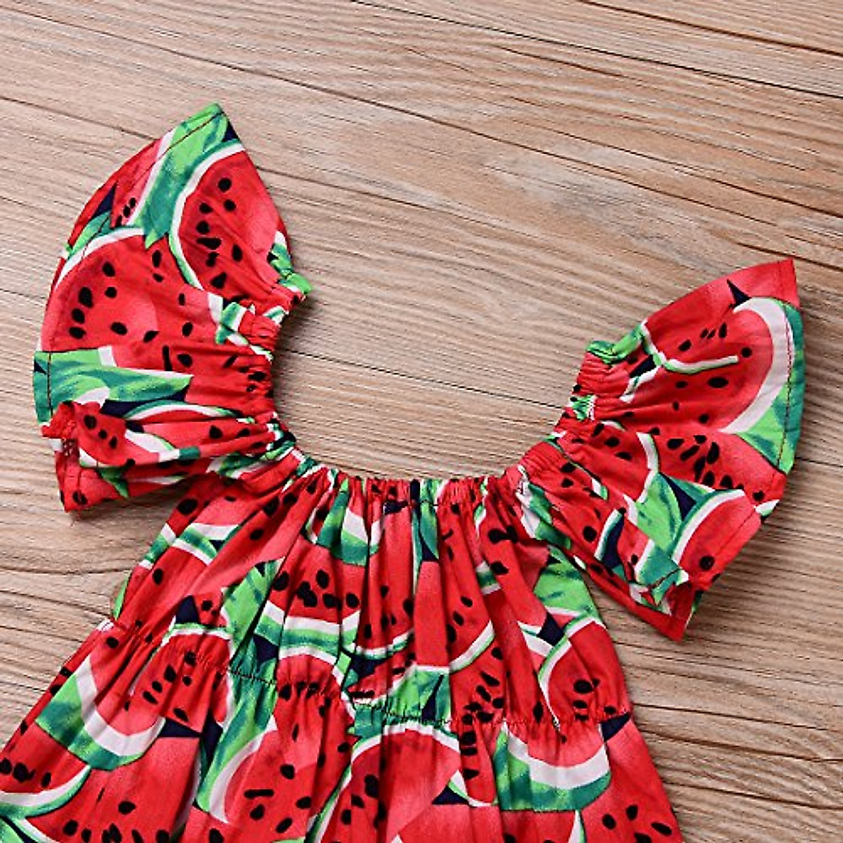 Kashoer Newborn Baby Girls Watermelons Printed Ruffle Bodysuit with Headband (6-12M, Watermelon)