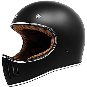 GDM Rebel Vintage Motorcycle Helmet Retro Full Face (Matte Black, Large)