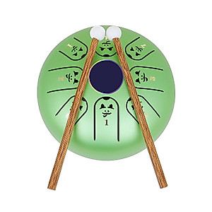 summina 5.5 Inches Mini Steel Tongue Drum 8 Notes C Key Handpan Drum Chinese Zodiac Patterned Tank Drum Percussion Instrument with Bag Music Book Mallets