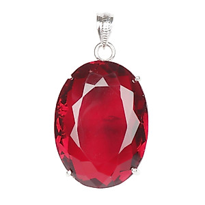 GEMHUB Red Topaz Gemstone 90.0 Ct Fine Oval Cut 925 Sterling Silver Pendant Without Chain for Women