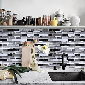 Livebor Peel and Stick Backsplash Wallpaper Kitchen Backsplash Wallpaper 11.8inch x 118.1inch Tile Contact Paper Kitchen Peel and Stick Countertops Waterproof Wallpaper for Bathroom Kitchen Wallpaper