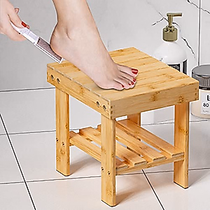 Zhuoyue Shower Stool for Shaving Legs Wooden Shower Foot Rest for Inside Shower Corner Shower Stool for Small Spaces Beige