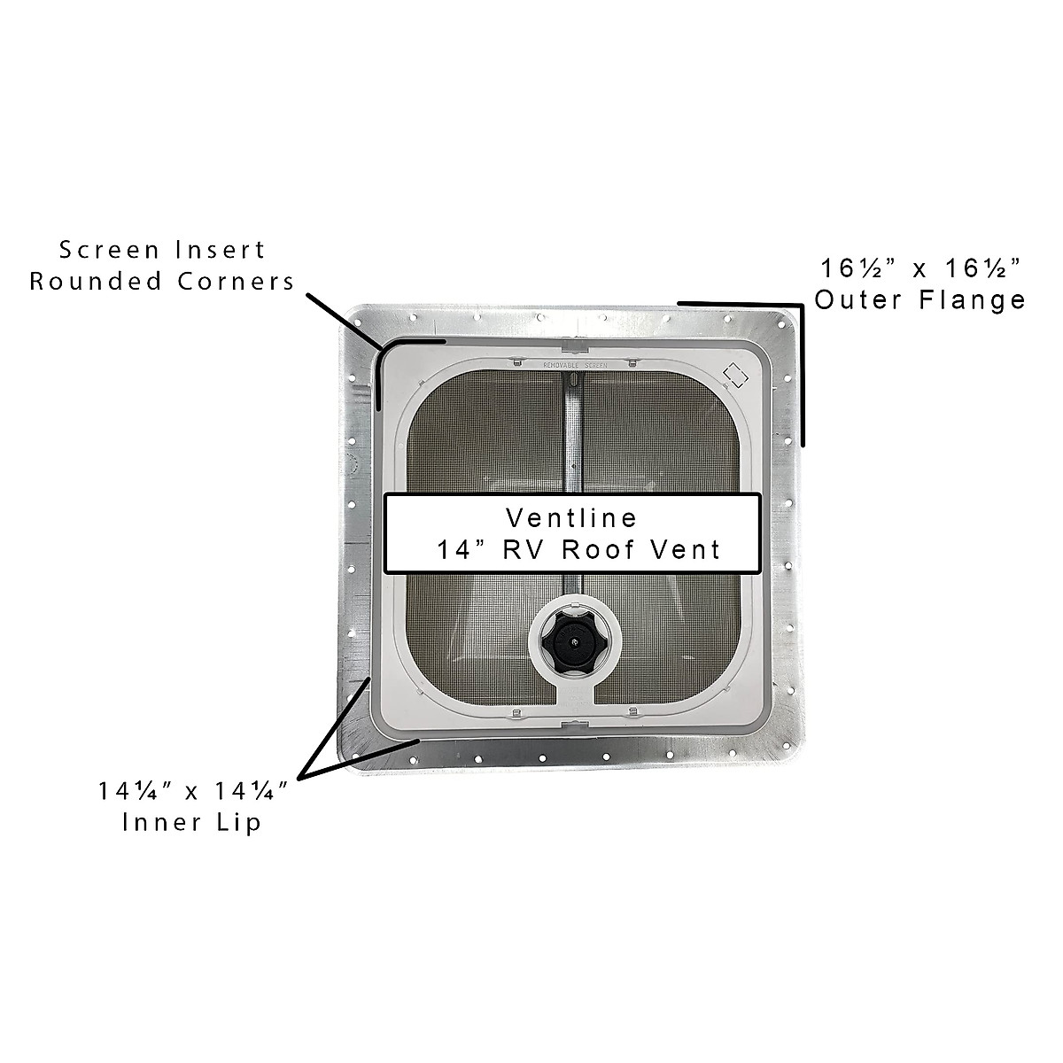 classAcustoms VL-W-1G | 14" RV Roof Vent | White Lid | Non-Powered | w/ 1" Garnish Trim Ring