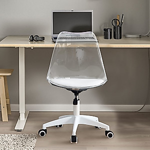 Btikita Clear Desk Chair with Pu Leather Soft Cushion, Home Office Chair with Wheels, Height Adjustable Armless Rolling Chair, Swivel Plastic Chair for Bedroom, Makeup, Living Room.