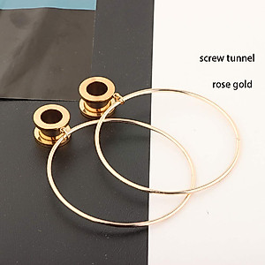 5 Pairs Stainless Steel Ear Tunnels Dangle Gauges For Women Rose Gold Hoop Double Flare Plugs Stretcher 00g Piercing Set (10mm=00g)