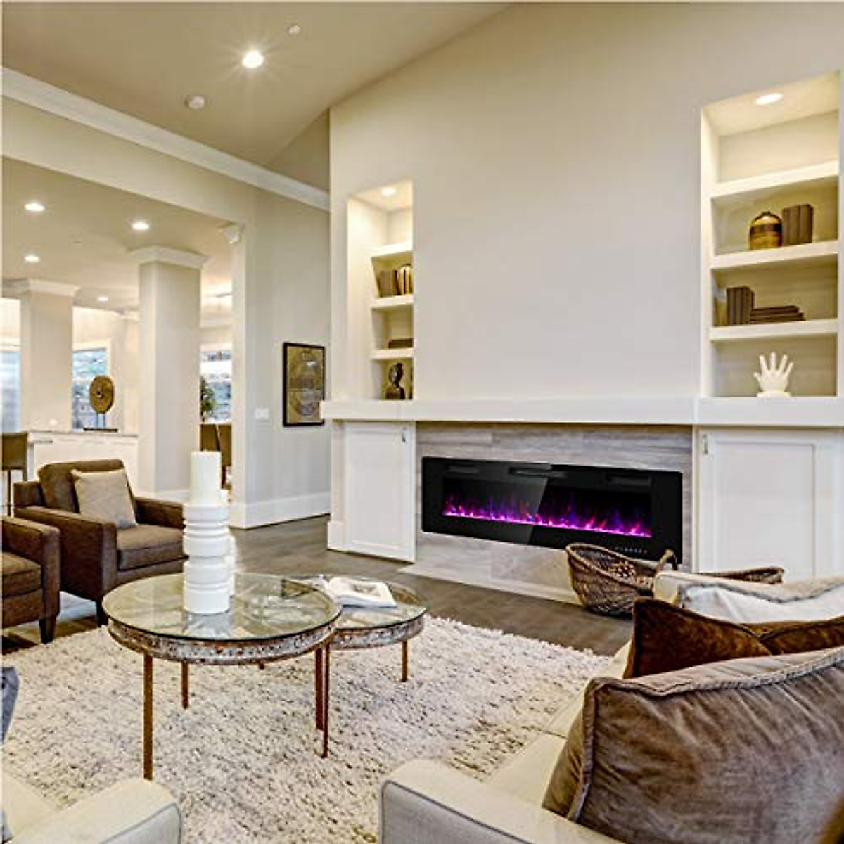 Tangkula 60 Inches Recessed Electric Fireplace, in-Wall & Wall Mounted Electric Heater with Adjustable Flame Color & Speed, Remote Control, Touch Screen, 750-1500W (60 Inches)