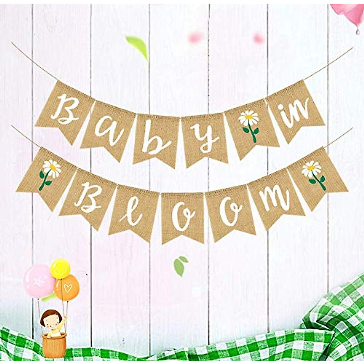 Baby in Bloom Banner Burlap Bunting Banner Garland Sign for Boy Girl Baby Shower Garland Decoration