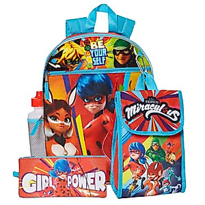 5 Pc. Miraculous Ladybug Girl Power “Be Yourself” Backpack Set for Girls, 16 inch with Miraculous Lunch Bag & Pencil Case