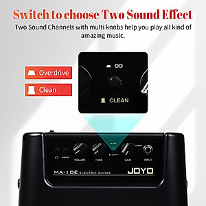 JOYO 10W Small Electric Guitar Amp Mini Portable Guitar Practice Amp Battery Powered Combo Guitar Amplifier Dual Channel & Aux in Jack (MA-10E)