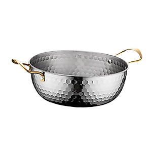 Fenteer Korea Ramen Pot Seafood Pot Double Ear Stockpot Kitchen Cookware Korean Instant Noodle Pot Kimchi Soup Pot for Picnic Camping, Silver 20cm