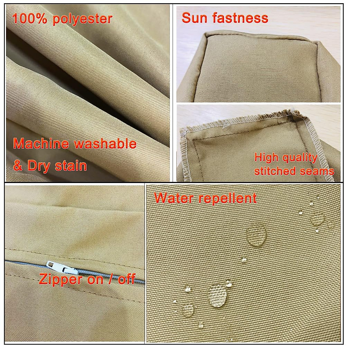 Oslimea 6p Patio Cushion Covers Outdoor Patio Cushions Covers Replacement Waterproof with Zipper for 3 Seat Patio Furniture Set, Slipcovers for Outdoor Cushions, Covers Only, Sand