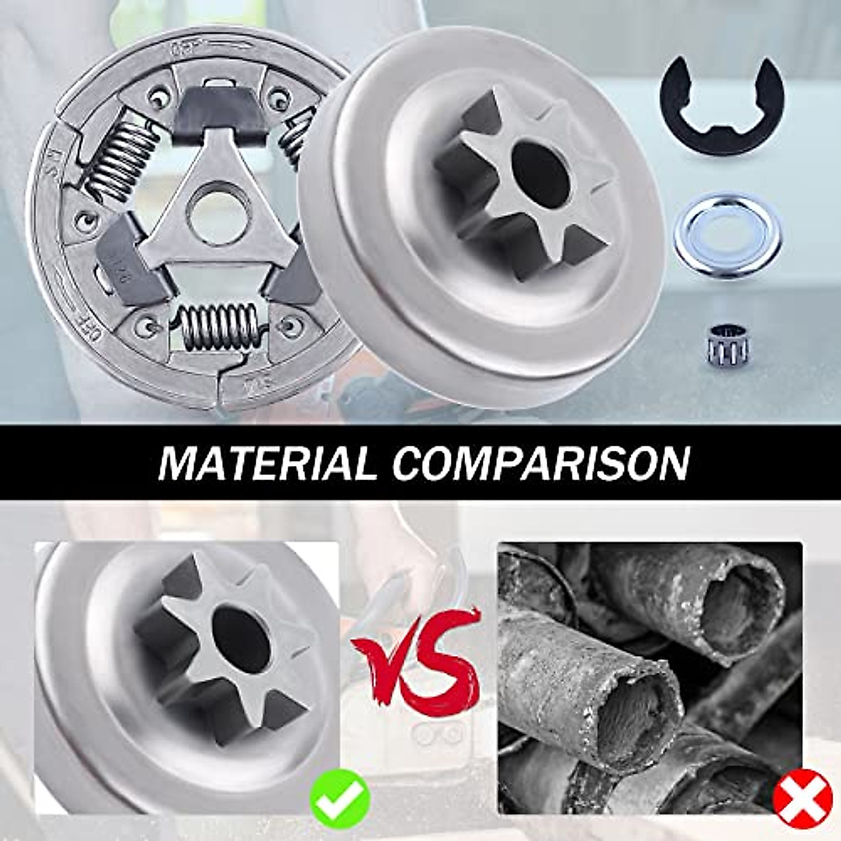 Adefol Chainsaw 3/8" -7T Spur Clutch Drum Sprocket Bearing 5pcs Kit for Stihl MS391 MS311 Replacement Parts with Needle Bearing Clutch Washer E-Clip