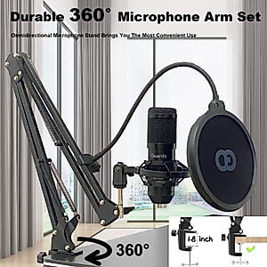 Studio Condenser USB Microphone Computer PC Microphone Kit with Adjustable Scissor Arm Stand Shock Mount, for PC Computer Recording Podcasting YouTube Karaoke Gaming Streaming Teaching Guarda GD100