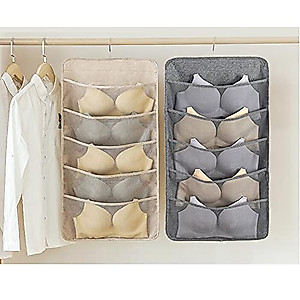 TuuTyss Dual-Sided Hanging Mesh Pockets Closet Organizer for Underwear,Bra,Socks,Accessories with Hanger,10 Large Pockets-Grey