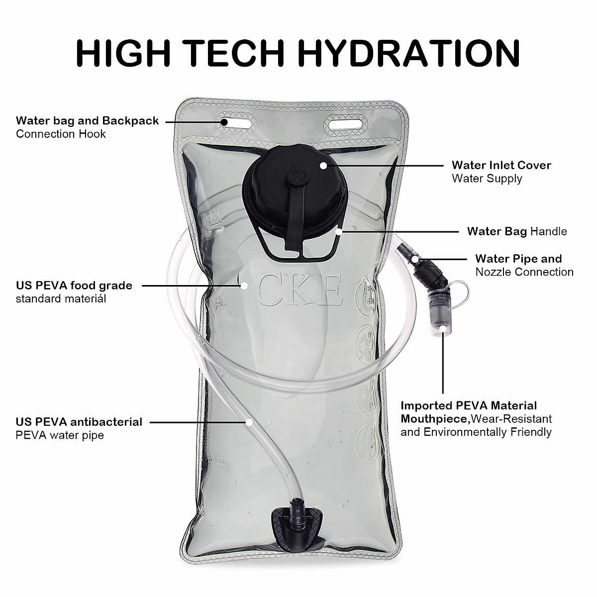 CKE Hydration Backpack with 2L Hydration Bladder Camelback Water Backpack for Men Women Kids for Hiking Running Cycling Biking Ski Camping - Black